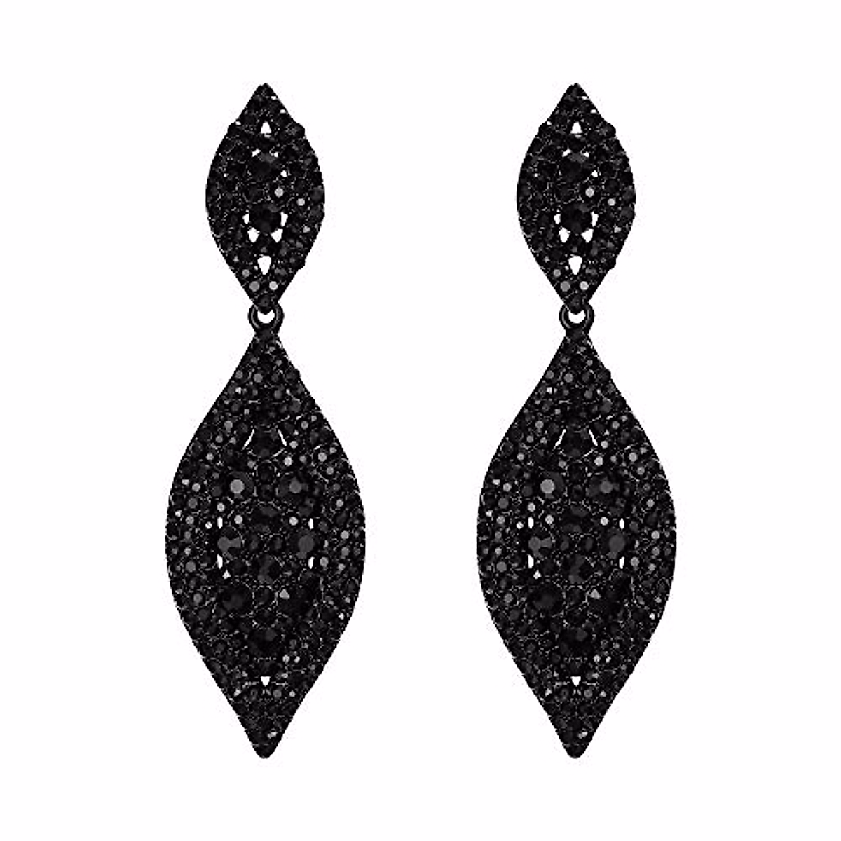 Flyonce Women's Rhinestone Crystal Wedding Bridal 2 Leaf Drop Dangle Chandelier Earrings Deep Black