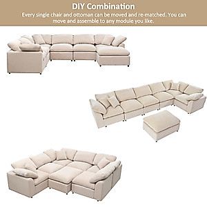 Tmsan 129.3" Oversized Modular Sectional Sofa, U Shaped Couch with Movable Ottoman, Large 7 Seat Corner Couches for Living Room, Spacious Space, Beige