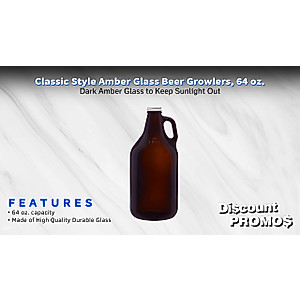 DISCOUNT PROMOS 6 Amber Glass Beer Growlers Set, 64 oz. - Screw on Lid, Sturdy, Barware - Amber