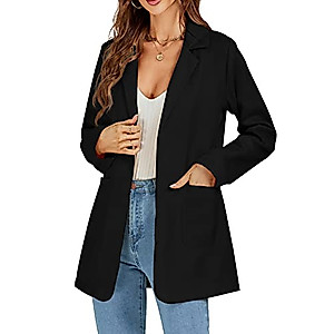 LYANER Women's Casual Long Sleeve Work Office Suit Cardigan Blazer Jackets with Pockets Black Small