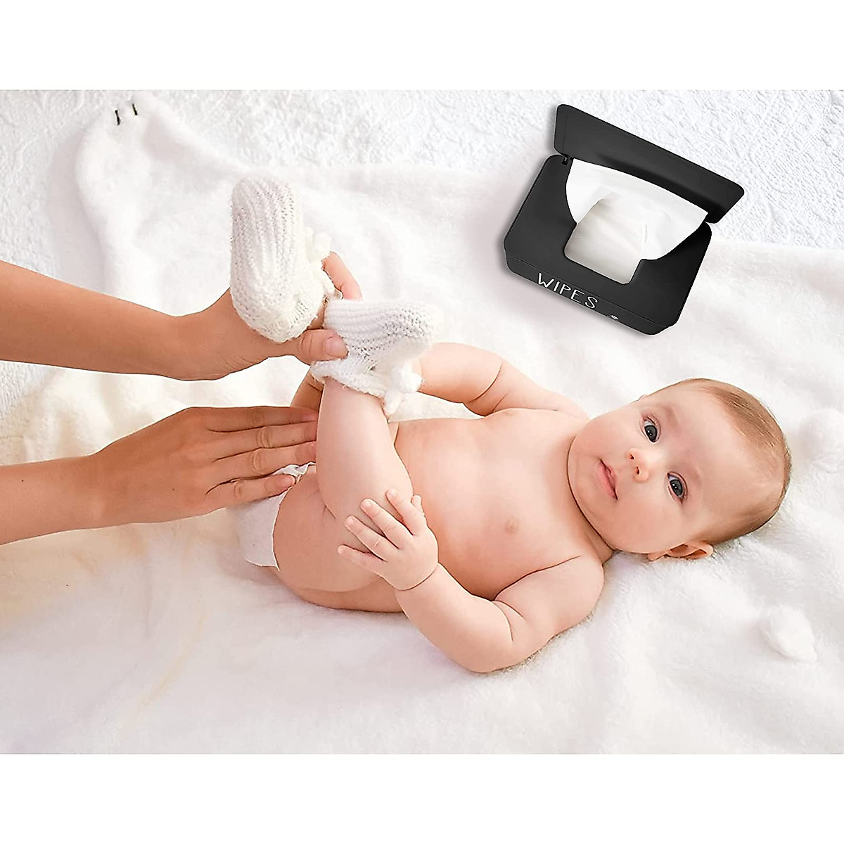 Moorfowl Baby Wipe Dispenser for Bathroom, Upgarde Design(8.2L x 4.9W x 3.9H inches), Minimalist Wipes Holder Container Flushable (Black-New)