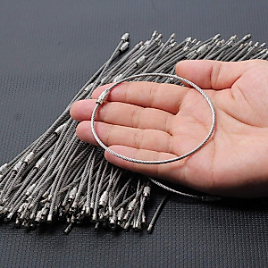 bayite Pack (100) Stainless Steel Wire Keychains Cable, Key Rings, Heavy Duty Luggage Tags Loops Tag Keepers 2mm Twist Barrel (Cable Length: 10 inches)