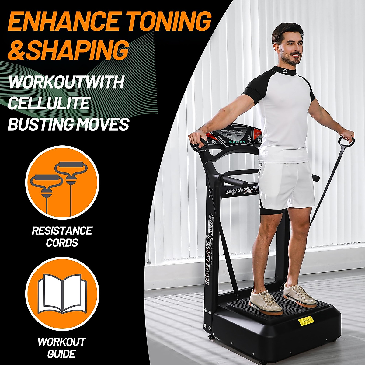 ps Vibrating Plate Exercise Machine, Whole Body Vibration Fitness Platform, Aerobic Training Fitness Vibration Equipment with Vibrating Pull Bands for Home Gym Workout、Family weight loss and body shap