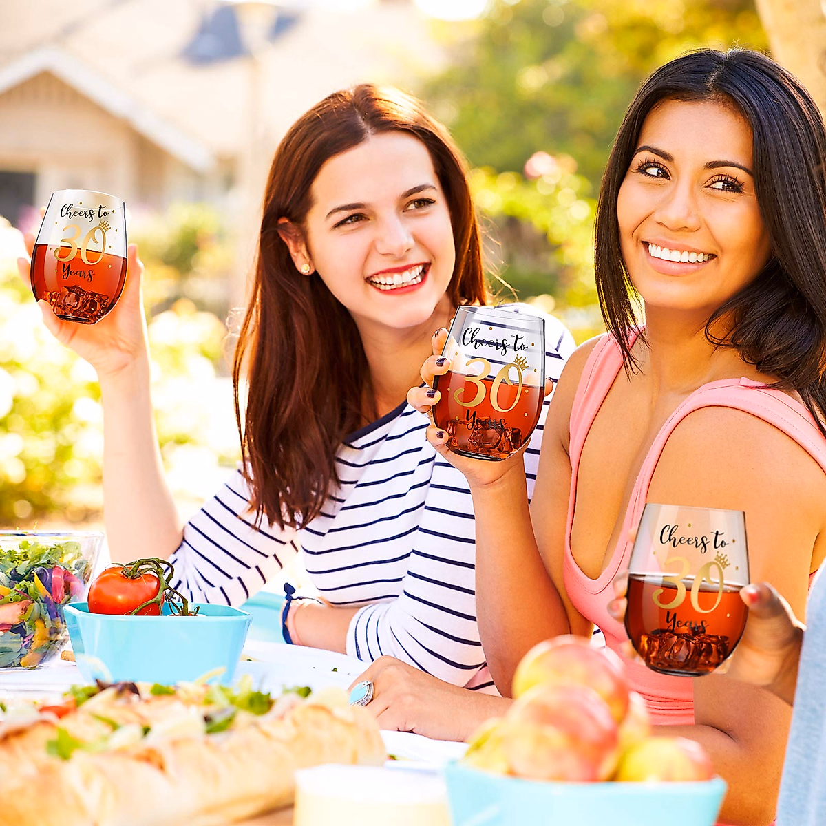 Cheer to 30 Birthday Stemless Wine Glass 30th Birthday Wine Glass Present for Men Women 30th Birthday Party Wedding Anniversary Party Decorations 17 oz