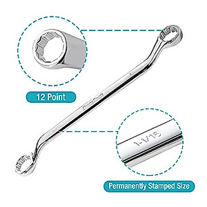 DURATECH 50-Degree Offset Wrench Set, SAE, Double Box End Wrench Set, 8-Piece, 1/4'' to 1-1/4'', 12 Point, CR-V Steel, with Easy Hang Rolling Pouch