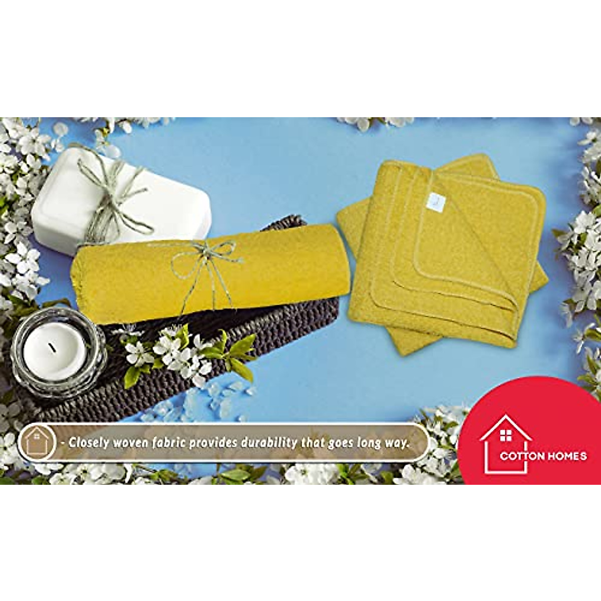 COTTON HOMES WASHCLOTH Soft Cotton Towels 11"x11" Yellow - (18 Pack) with 4 Free WASHCLOTHS, 100% Cotton Rich Fingertip Towels, Cleaning Rags Wash Cloths for Bathroom