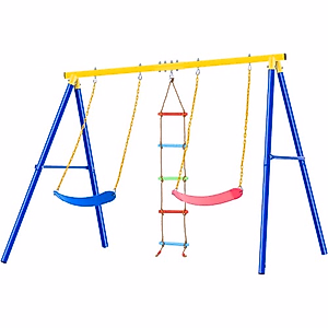 Kiriner Outdoor Toddler Swing Set for Backyard, Playground Swing Sets with Climbing Ladder, Swing and Climbing Playset for Kids Blue