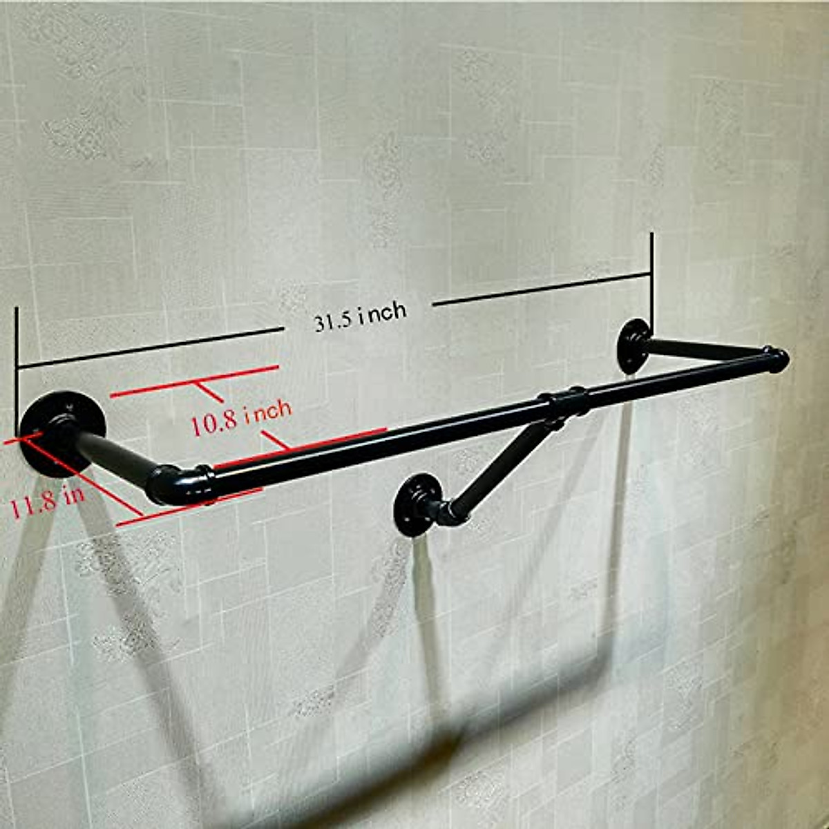 FURVOKIA Industrial Retro Wall Mounted Pipe Shelf Bathroom Hanging Towel Rack,Metal Bedroom Clothing Rod Garment Rack (One Pipe Shelves, Black, 31.5" L x 11.8" D)