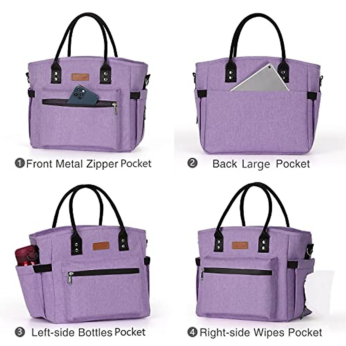 Insulated Lunch Bag for Women Men,Adult Lunch Box for Women with Adjustable Shoulder Strap,Portable Large Lunch Tote Bag for Office Work Picnic Beach,Reusable Lunch Cooler Bag