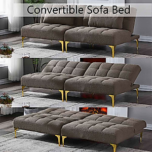 Convertible Sofa Bed, Modern Sleeper Couch with Adjustable Back/Metal Legs/Pillows, Folding Upholstered Loveseat, Sectional Sofa, Memory Foam Living Seat for Apartment/Office/Multi-Functional (Taupe)