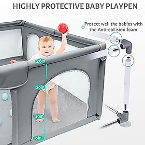 HyperEden Baby Playpen, Playpen for Babies and Toddlers, Extra Safe with Anti-Collision Foam Playpens for Babies, Indoor & Outdoor Playard for Kids Activity Center with Gate, Large Anti-Fall Playpen