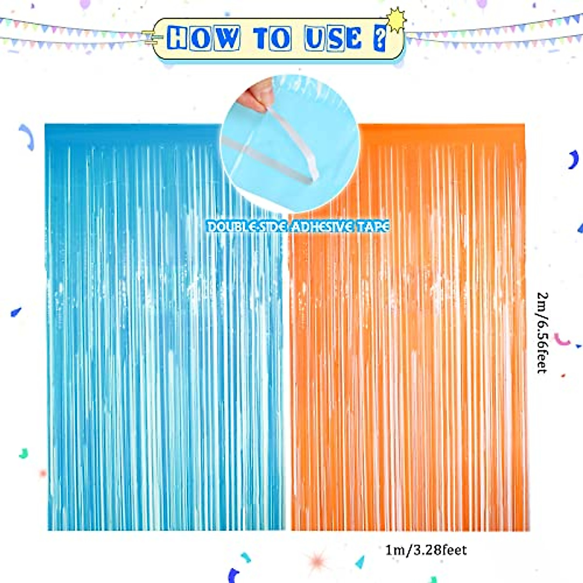 Blue and Orange Party Decoration 63 Pcs Orange and Blue Balloons Garland 2 Pcs Orange Light Blue Foil Fringe Curtain Confetti Balloons for Birthday Party Baby Shower Wedding Anniversary Graduation