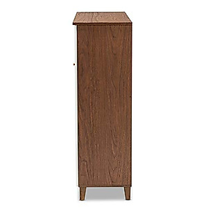 Baxton Studio Coolidge Modern and Contemporary Walnut Finished 11-Shelf Wood Shoe Storage Cabinet with Drawer
