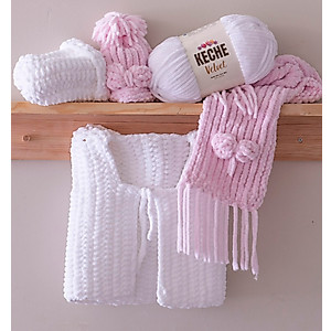 Keche Velvet Yarn for Crocheting, Soft Chenille Bulky Baby Blanket Amigurumi Yarn 2x100 gr (2x132 yds) (2 Skeins) (Powder)