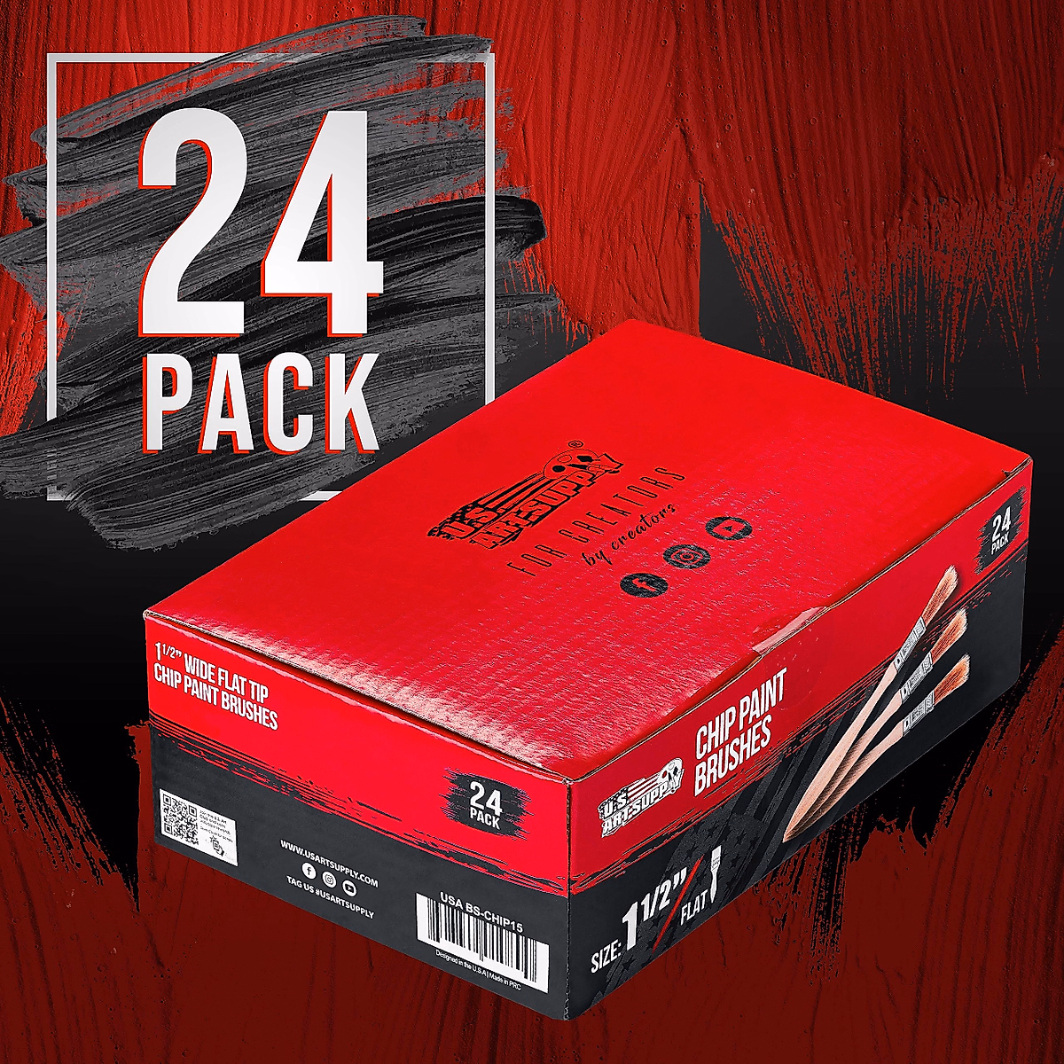 U.S. Art Supply 24 Pack of 1-1/2 inch Paint and Chip Paint Brushes for Paint, Stains, Varnishes, Glues, and Gesso