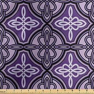 Ambesonne Celtic Fabric by The Yard, Unique Celtic Knot with Swirling and Twisted Line Details Print, Decorative Satin Fabric for Home Textiles and Crafts, Violet Lilac