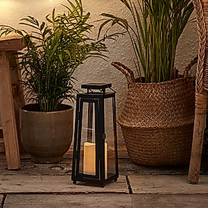 Lights4fun, Inc. Black Metal Solar Powered LED Fully Weatherproof Outdoor Garden & Patio Flameless Candle Lantern
