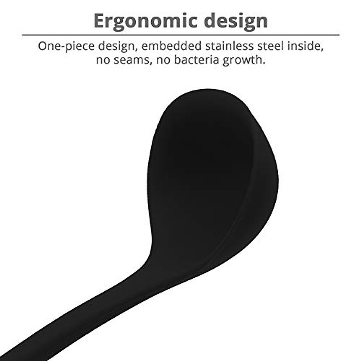 KUFUNG Silicone Ladle Spoon, Seamless & Nonstick Kitchen Soup Ladles, BPA-free & Heat resistant up to 480°F, Non-Stick Kitchen Cooking Utensils Baking Tool (Black)