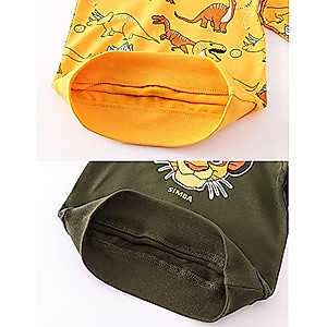 Azalquat Toddler Boys Crewneck Sweatshirt, Cotton Long-Sleeve Pullover Cartoon Print (Yellow Dinosa/Lion, 18-24 Months)