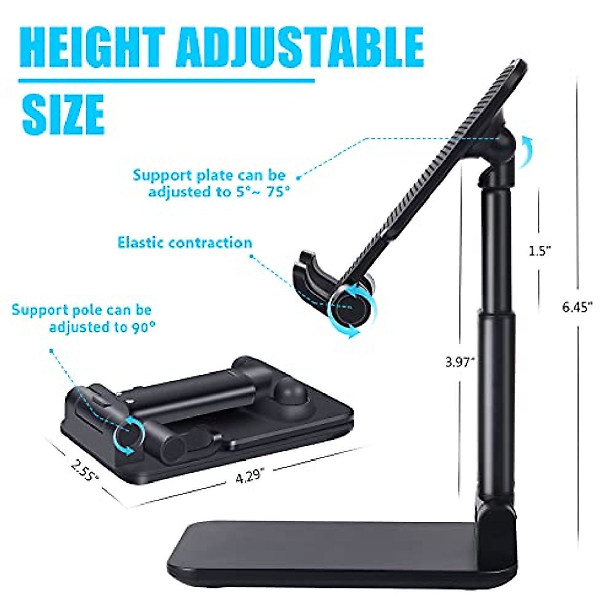 Cell Phone Stand for Desk, Angle Height Adjustable Phone Holder for Office, Compatible with iPhone 13 12 11 Pro XS Max XR 8 7 6S Plus, Samsung S20+ Note10, Tablets, Charging Accessories (2 Pack)