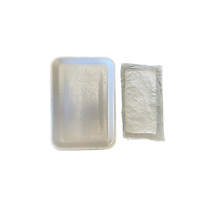 White Foam Trays with Absorbent Meat Pads For Meat Poulty Fish Size 8 1/4" x 5 3/4" (12)