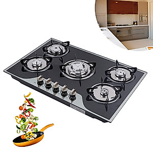 Gas Cooktop 30" Gas Cooktop 5 Burners Gas Stove Gas Hob Stovetop Tempered Glass Cooktop Cast Iron Grates Built-in Gas Stove Top Gas Cooktop Thermocouple Protection (Style 1)