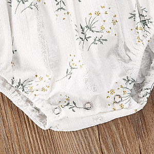 Newborn Baby Girl Romper Floral Ruffle Sleeveless Jumpsuit Cotton Bodysuit with Headband Summer Clothes Outfit (A-White, 0-6m)