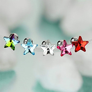 Covet Jewelry Star Crystal Top 316L Surgical Steel Cartilage, Tragus Barbell Studs (Lt. Blue)