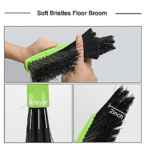 Soft Bristles Green Angle Broom Long Handle Indoor Broom for Hardwood Floor Sweeping Floor Cleaning Broom