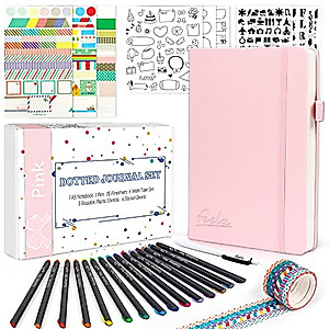 Dotted Journal Kit, Feela Dot Grid Journal Hardcover Planner Notebook Set For Beginners Women Girls Note Taking with Journaling Supplies Stencils Stickers Pens Accessories, A5, 224 Pages, Pink