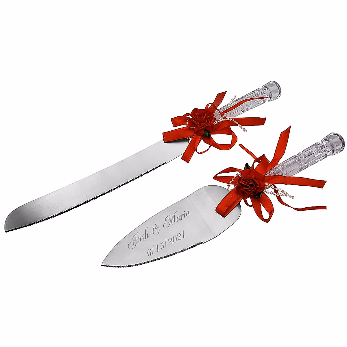 Gifts Infinity® Personalized Wedding Knife and Server Set Free Engraving (Red)