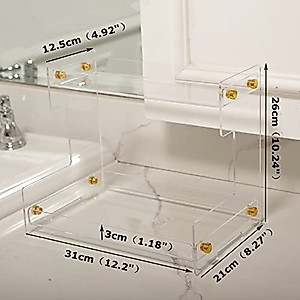 Yooloks Bathroom Organizer Countertop Acrylic 2 Tier - Counter Storage Organizer Makeup Organizer Vanity Shelf - Clear