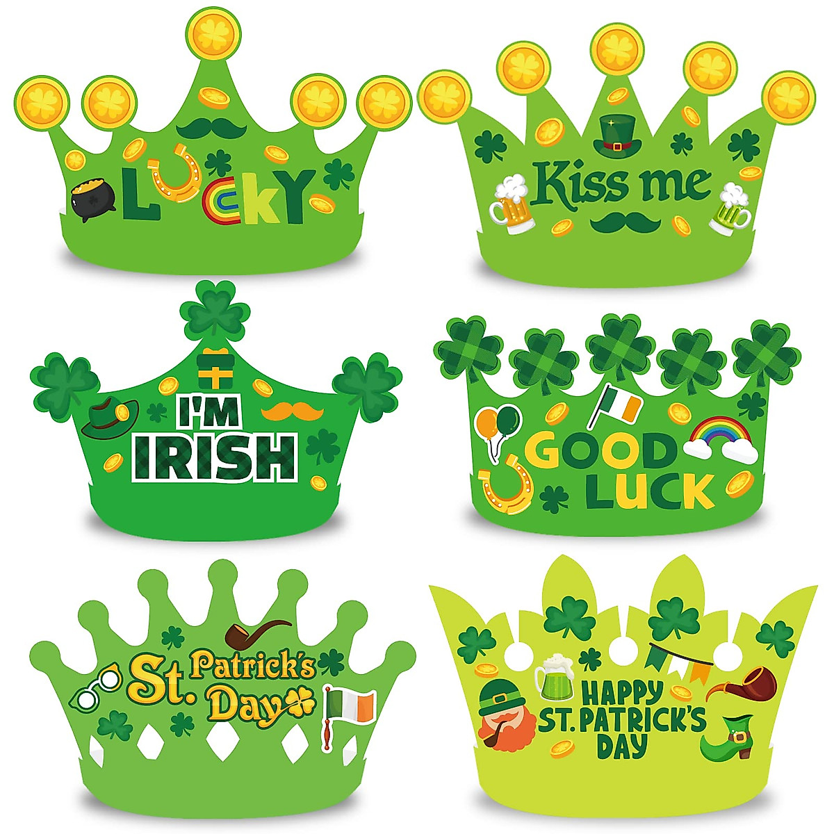 24 Sets of St. Patrick's Day Crown Crafts Kit for Kids St. Patricks Day DIY for Irish Party Shamrock Clover Paper Hat Decorations Saint Patrick's Day Classroom Supplies Favors