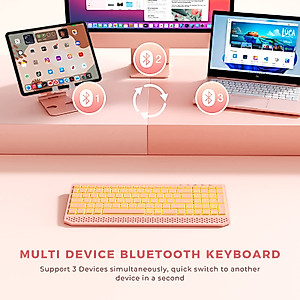Backlit Bluetooth Keyboard for Mac/ Windows, Multi Device Ergonomic Wireless Rechargeable Mac Keyboard with 7-Colors Lights Compatible with Windows, Mac OS, Android, MacBook Air/Pro, Tablet-Pink