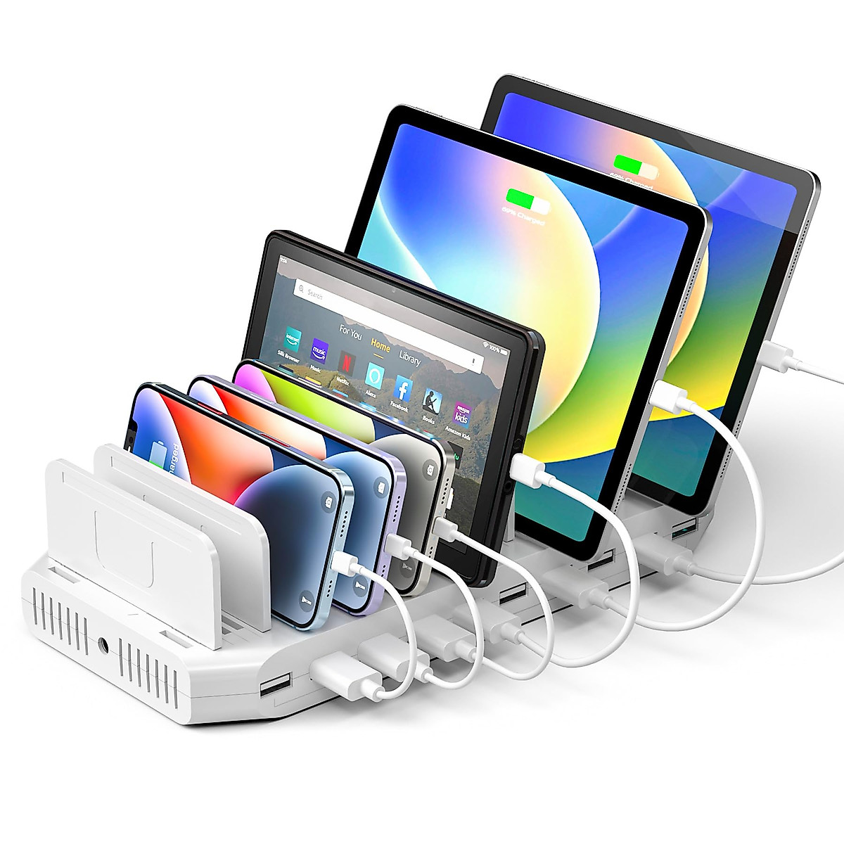 Unitek Phone Organizer and Charging Station for Multiple Devices, 10 Port USB Charging Station Dock with Adjustable Dividers and Smart IC