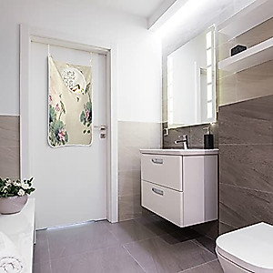 xigua Chinese Watercolor Style Lotus Hanging Laundry Hamper Bag, Hanging Laundry Basket for Holding Dirty Clothes, Space Saving Hanging Laundry Bag with Free Adjustable Steel & Suction Cup Hooks 1PCS