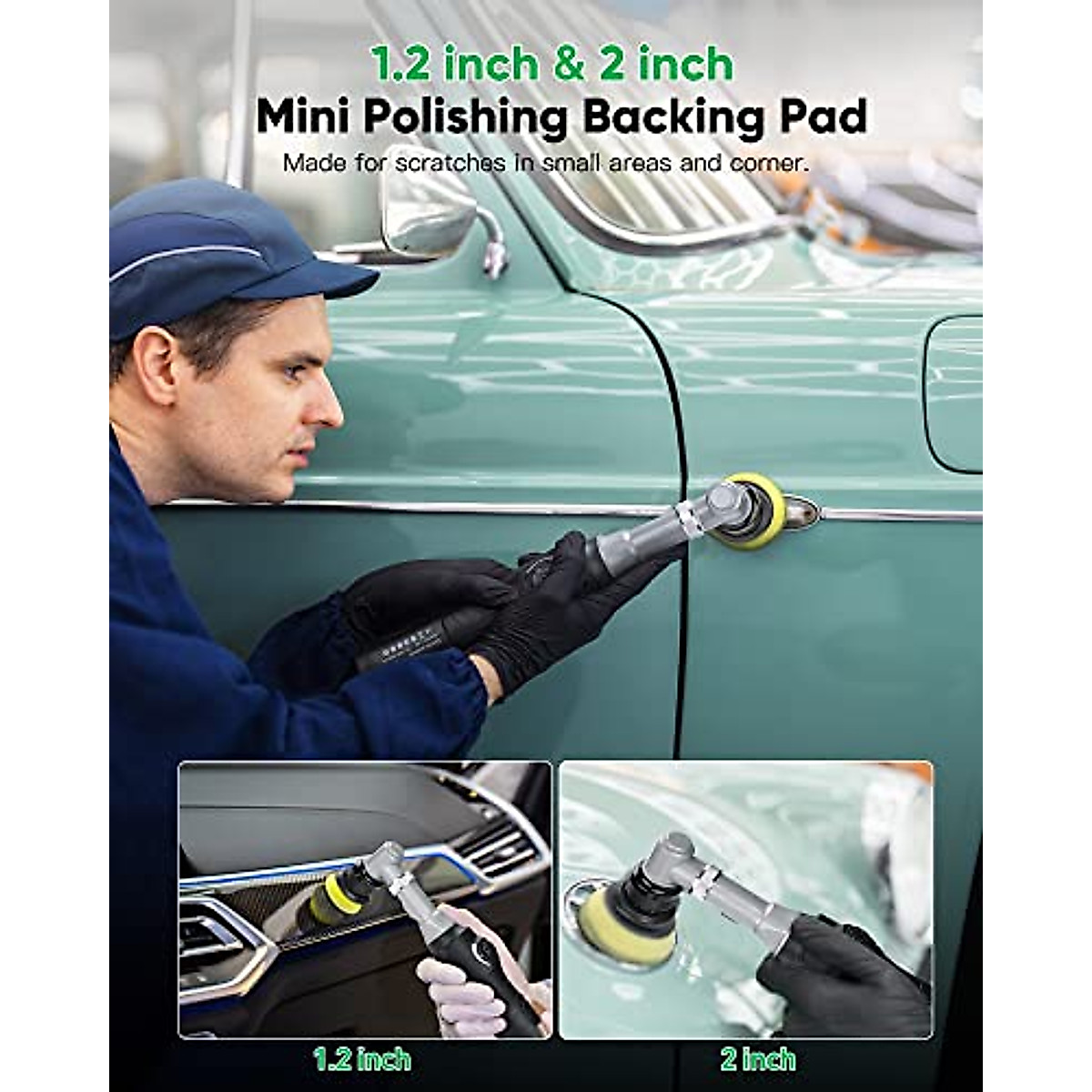 Aiment Mini Polisher w/ 2 Batteries, Cordless Polisher Small Buffer Car Detailing Kit for Vehicle Corner Polishing Paint Correction, Micro Car Polisher w/ 6 Speeds 2000-5000RPM