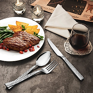 Hammered Silverware Set, HaWare 60-Piece Stainless Steel Flatware Set for 12, Modern Eating Utensils Tableware Cutlery Set for Kitchen Hotel Restaurant Party, Mirror Polished - Dishwasher Safe