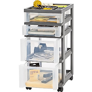 IRIS USA MC Plastic Storage, Rolling Cart with Organizer Top, 4 Drawer/GREY CLR, Gray