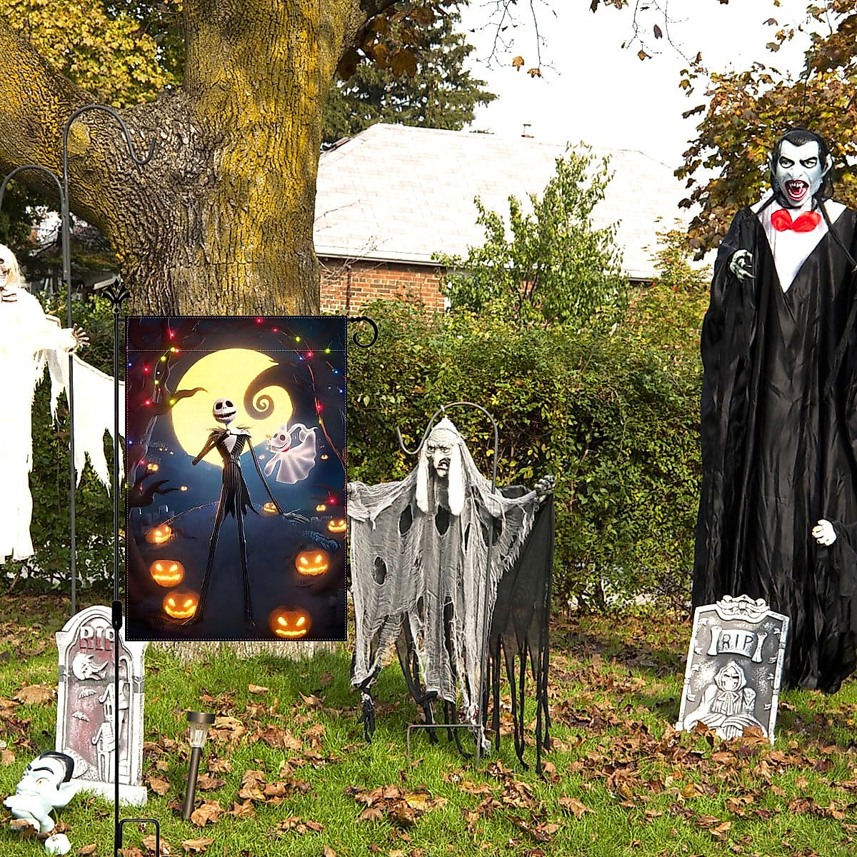 Vohado Nightmare Before Christmas Garden Flag Zero and Jack Skellington Birthday Party Decoration Halloween Pumpkin Double Sized Yard Sign Outdoor Decor