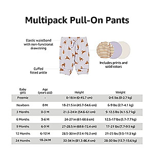 Amazon Essentials Baby Girls' Cotton Pull-On Pants, Pack of 4, Grey Hearts/Light Pink/Navy/Pink, 6-9 Months