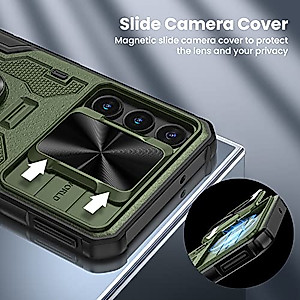 VEGO for Galaxy S23 Case, Samsung S23 Case with Slide Camera Cover Magnetic Absorption, Built-in 360°Rotate Ring Stand & Sponge Cushion with Microfiber Lining Phone Case for Samsung Galaxy S23 - Green