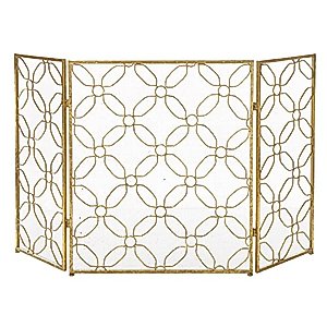 Deco 79 Metal Geometric Foldable Mesh Netting 3 Panel Fireplace Screen, 53" x 1" x 31", Gold