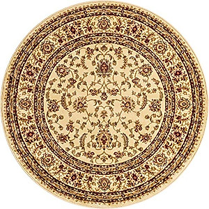 Unique Loom Voyage Collection Traditional Oriental Classic Area Rug (3' 3 x 3' 3 Round, Ivory/Gold)