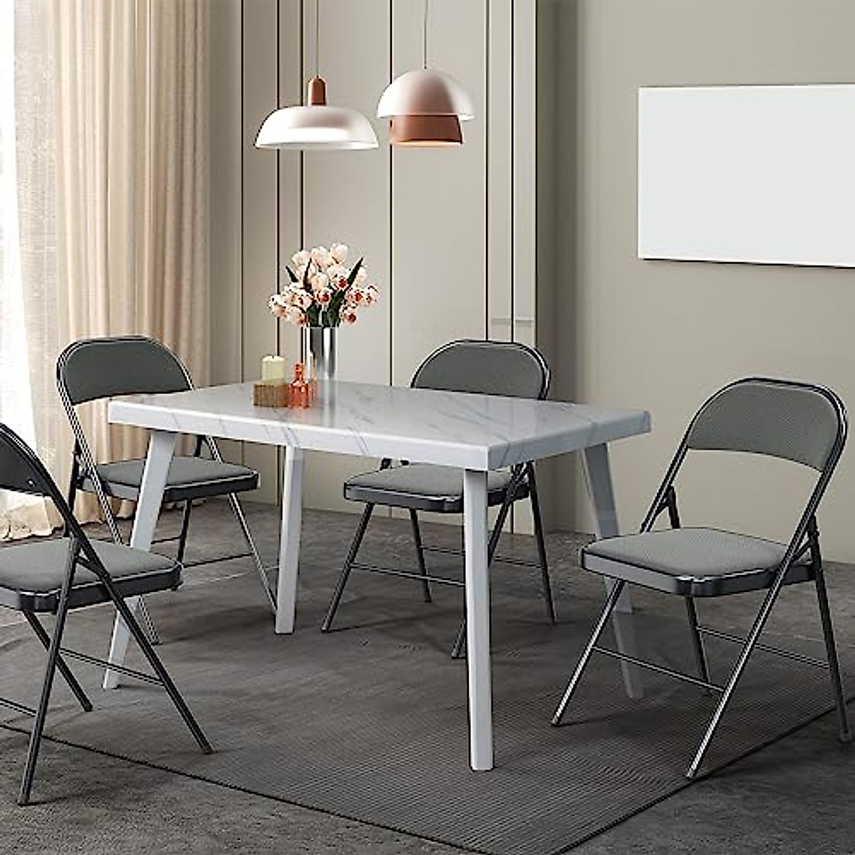 VINGLI Folding Chairs with Padded Seats, Metal Frame with Fabric Seat & Back, Capacity 350 lbs, Gray, Set of 6