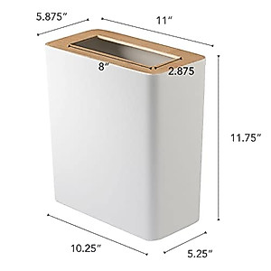 Yamazaki Home Trash Can - Small Modern Home Wastebasket for Bathroom Kitchen office Steel + Wood One Size Ash