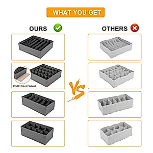 AzxecVcer 4 Set Sock Underwear Organizer,45 Cell Foldable Washable Odorless Fabric Drawer Organizers Storage Divider for Clothing, Baby Clothes, Bra, Panty, Socks, Scarf, Ties (Grey)