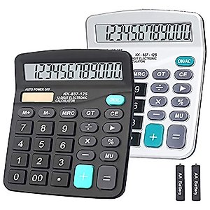Calculator, BESTWYA Dual Power Handheld Desk Calculator with 12 Digit Large LCD Display Big Sensitive Button (1 Black & 1 Silver)