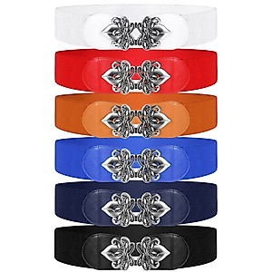 6 Pieces Wide Stretchy Waist Belt Retro Dress Belt Elastic Belt with Buckle PU Leather Belt Vintage Belt for Women