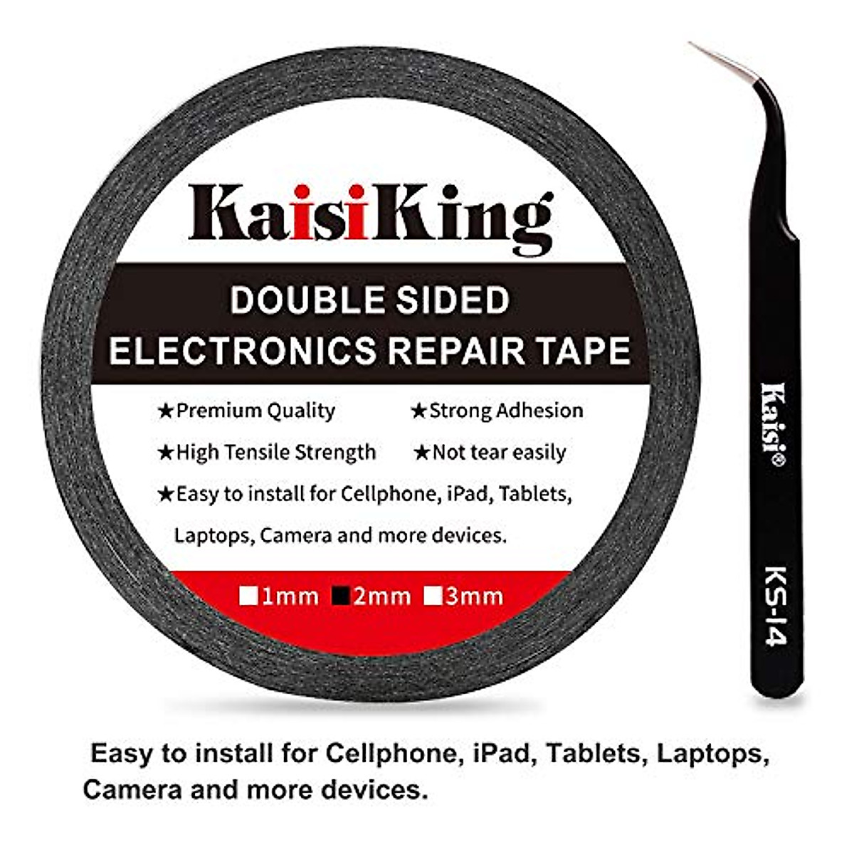 Kaisiking 2mm LCD Repair Tape Phone Repair Tape LCD Touch Screen Repair Tape Phone Screen Adhesive Tape with 1 Tweezers for Cell Phone, iPad, Tablets, Laptops, Camera